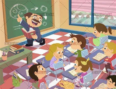 Niños En Clase Mientras El Profesor Le Enseña Con La Pizarra