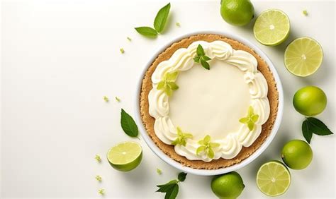 Premium Photo Flat Lay Of Lime Pie With Limes On White Background