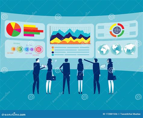 Teamwork And Data Analysis Concept Business Delineation Vector Illustration Big Data And Stock