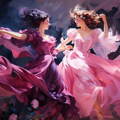 Premium Photo Women In Dress Dancing On A Flower In The Style Of Dark