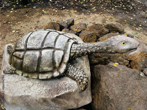 Realistic Figure Of An Turtle Dinosaur Inforest Park In Kazimierz Sosnowiec Prehistoric