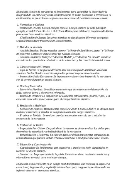 Análisis Sismo Resistente De Estructuras Pdf Temblores Simulación