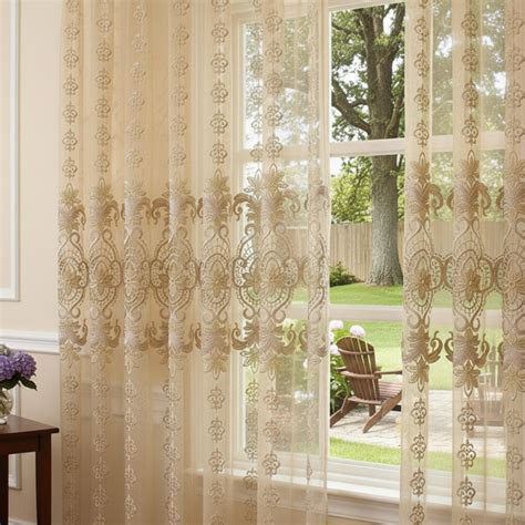 Custom Sheer Lace Curtains Vintage Floral Embroidery Scalloped Edge