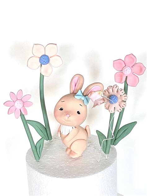 Bunny Cake Topper Made Of Fondant Bunny Birthday Party Decoration