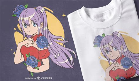 Floral Anime Girl T Shirt Design Vector Download