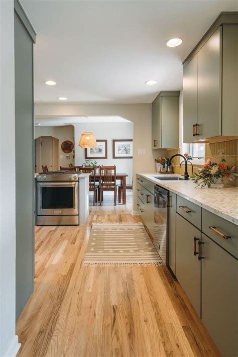 Small Green Kitchen Cabinets Hardwood Flooring