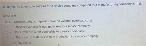 Solved The Difference In Variable Analysis For A Service Company