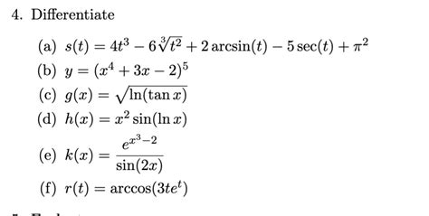 Solved Differentiate a s t t t arcsin t sec t π Chegg com