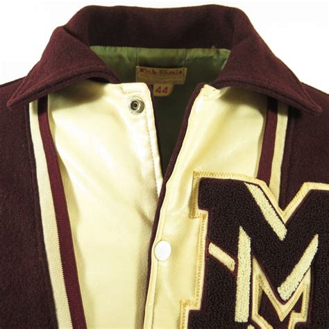 Vintage 70s Varsity Letterman Jacket 44 Large Leather Wool M Patch