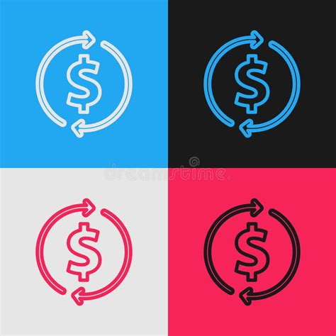 Pop Art Line Financial Growth And Dollar Coin Icon Isolated On Color
