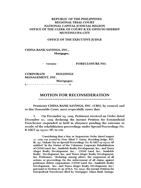Motion For Reconsideration Sample Pdf Mortgage Law Foreclosure