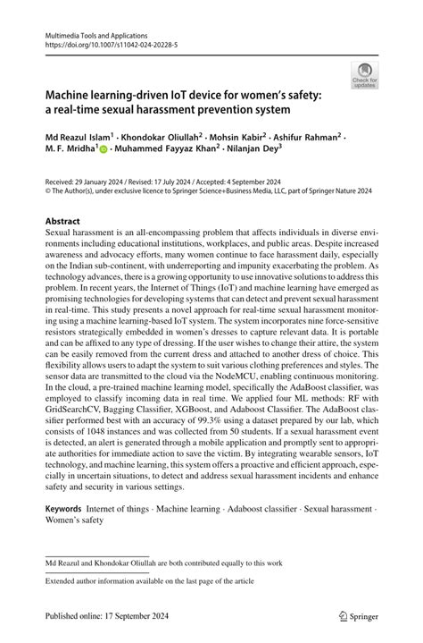 Pdf Machine Learning Driven Iot Device For Womens Safety A Real Time Sexual Harassment