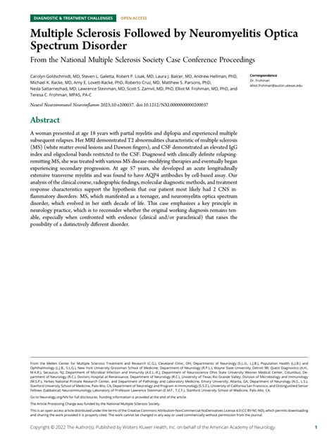 Pdf Multiple Sclerosis Followed By Neuromyelitis Optica Spectrum Disorder From The National