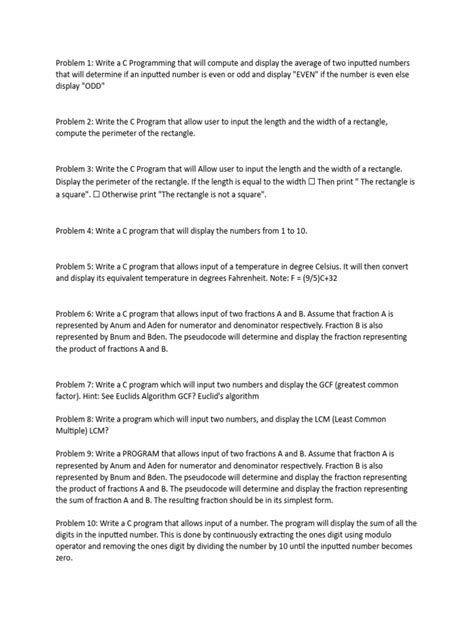 C Program Practice Problems Pdf Function Mathematics Elementary