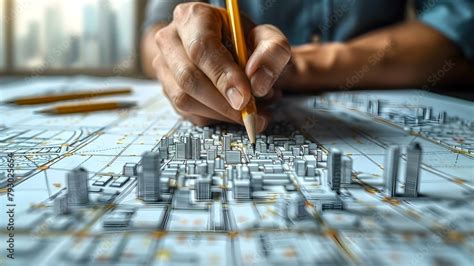 Hand Drawing Sustainable Urban Development Plan With Global Economic Zones Marked Concept Urban