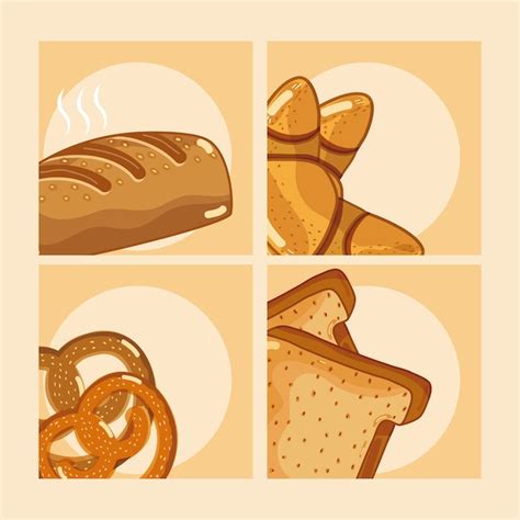 Premium Vector Set Of Delicious Breads In Colorful Frames