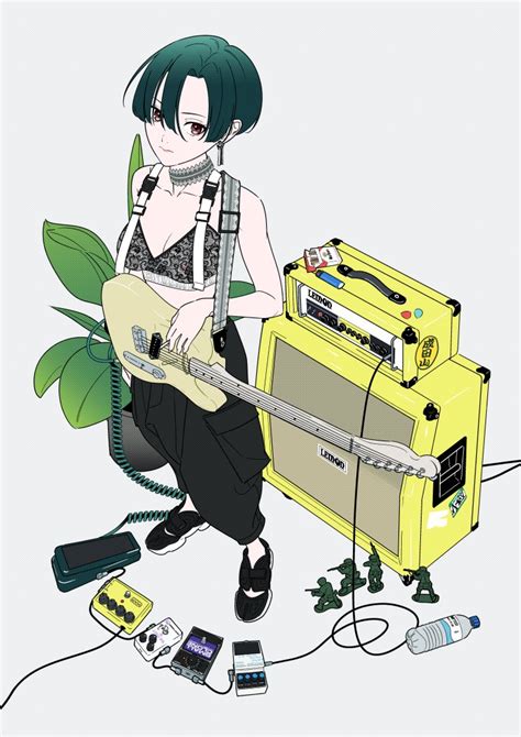 Acubi Tomaranai Original 1girl Action Figure Amplifier Aqua Hair Baggy Pants Bare