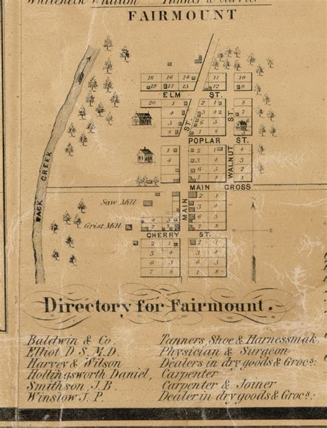 Fairmount Village Fairmount Indiana 1861 Old Town Map Custom Print