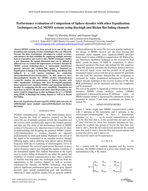 Pdf Performance Evaluation Of Comparison Of Sphere Decoder With Other Equalization Techniques