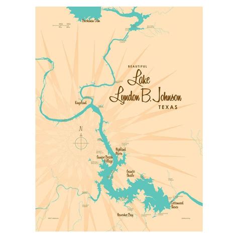 Lakebound Lake Lbj Texas Map Art Print 18x24 Contemporary Fine