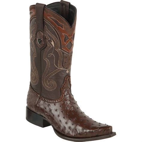 Mens Brown Ostrich Skin Boots Snip Toe Wild West Boots