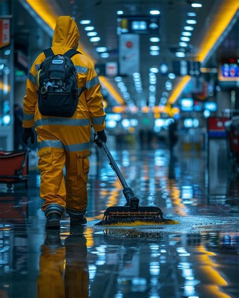 A Janitor Sweeping Debris Off The Floor Background Premium Ai