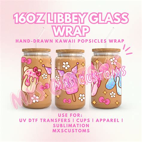 Kawaii Popsicles Wrap Png Cute Girly Cup Wrap For Uv Dtf Preppy Kitty