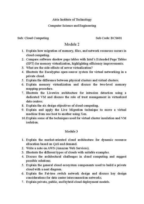 Ia2 Quiz Notes For Bcs601 Cloud Computing Modules 2 And 3 Studocu