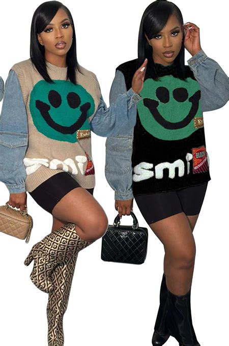 Us 1384 Patchwork Smile Sweater Top Fashion