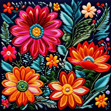 Premium Photo Mexican Floral Embroidery Colorful Pattern Mexican Folk Art