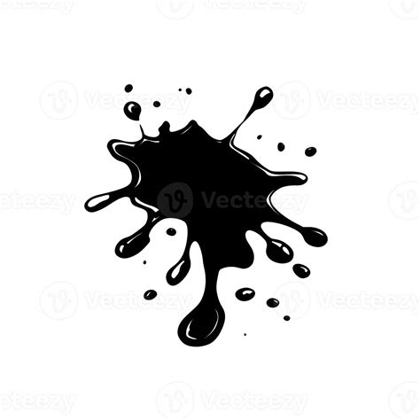 Black Ink Splatter With Irregular Edges And Droplets On Transparency
