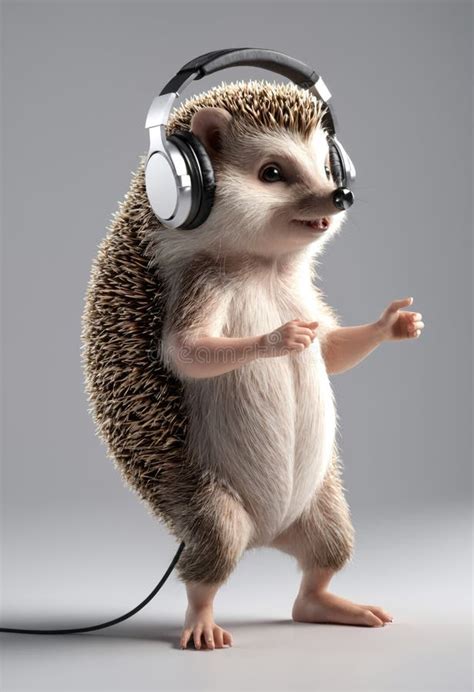 Funny Dancing Hedgehog With Headphones Stock Illustration