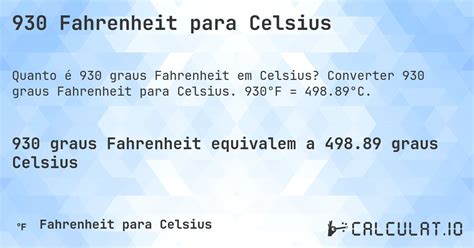 930 Fahrenheit Para Celsius Calculatio