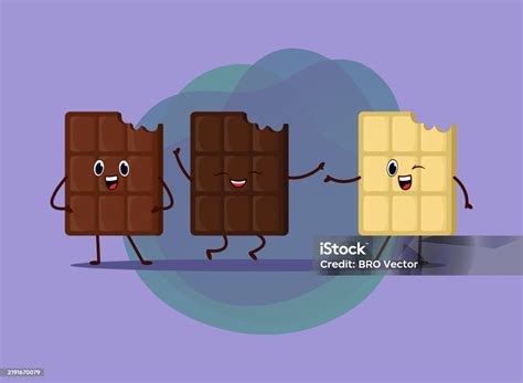 Happy Chocolate Bar Cartoon Characters Vector Illustrations Set Stock