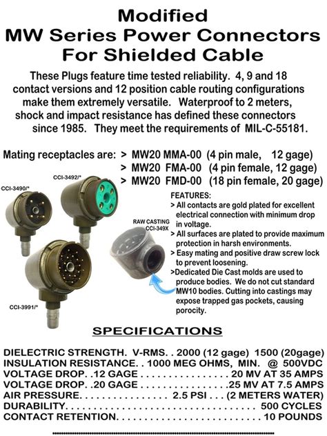 Mw10 Series Modified Specifications And Data Command Components Corp