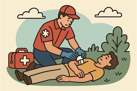 First Responder Administering First Aid Outdoors Premium Vector