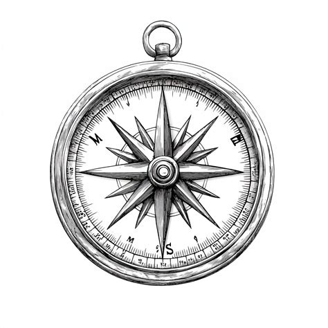 A Detailed Illustration Of A Compass With Directional Markings