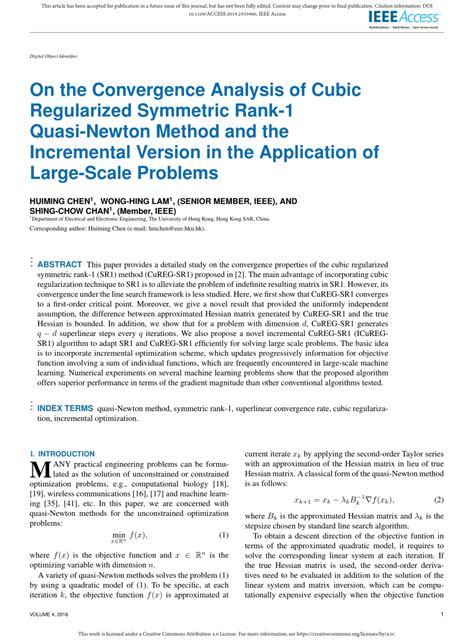 Pdf On The Convergence Analysis Of Cubic Regularized Symmetric Rank 1 Quasi Newton Method And