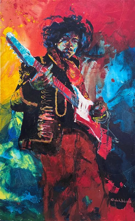 Jimi Hendrix Red Violet Figurative Painting By Abishek Deheria