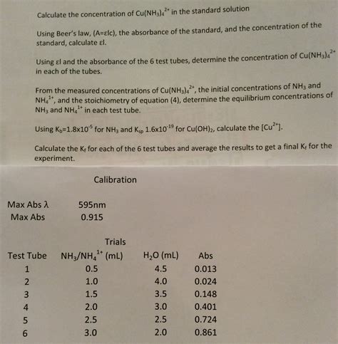 Calculate The Concentration Of Cu Nh 3 4 2 In The