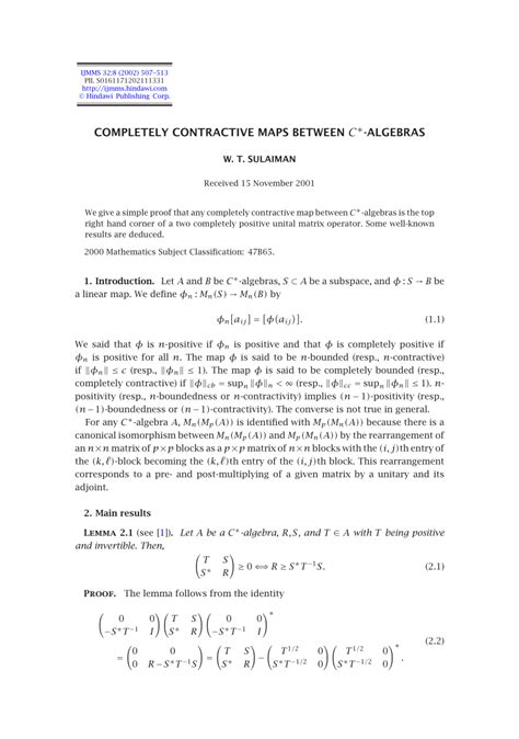 PDF Completely Contractive MAPS Between C Algebras