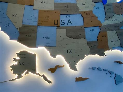 Bản đồ Nước Mỹ Bằng Gỗ 3d Usa Map Led Migo Decor