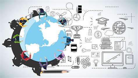 사업가와 여성은 단어 계획 생각 검색 분석 의사 소통 미래 지향적 인 아이디어 혁신 기술 Modernvector로 성공을 브레인 스토밍합니다vector 개념에 대한 스톡