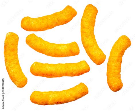 Cheesy Puffed Corn Snacks Isolated On White Background Puff Corn Or Corn Puffs Cheese Flavor On