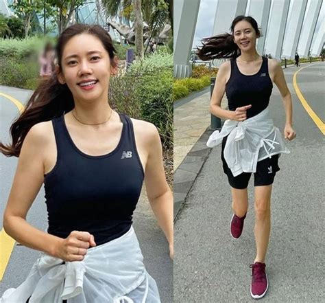 패션엔 추자현 가려린 몸매의 탄탄 건강미 러닝에도 빛나는 민소매 조깅룩