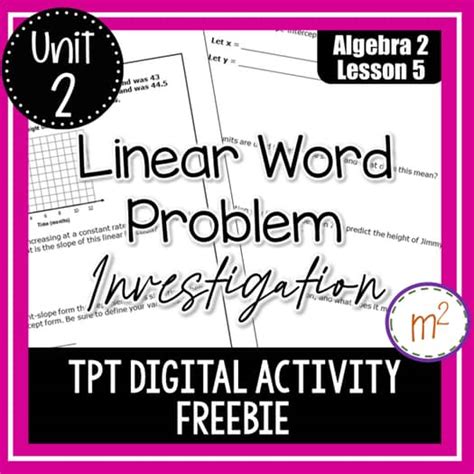 Linear Word Problem Investigation Freebie Algebra 2 Curriculum