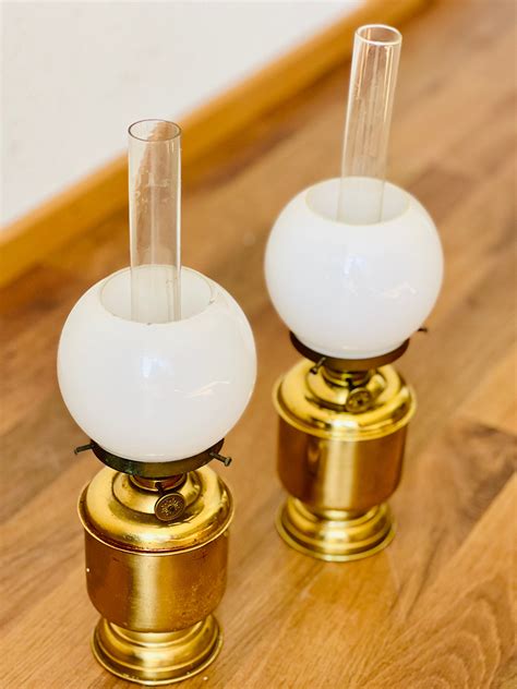 Set Of 2 Antique Brass Oil Lamp Brass Desk Lamp Burner Small With Glass