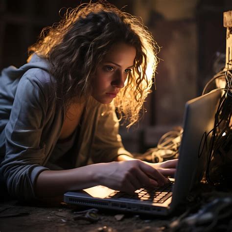 Premium Ai Image A Girl Programming A Battered Computer Patience And