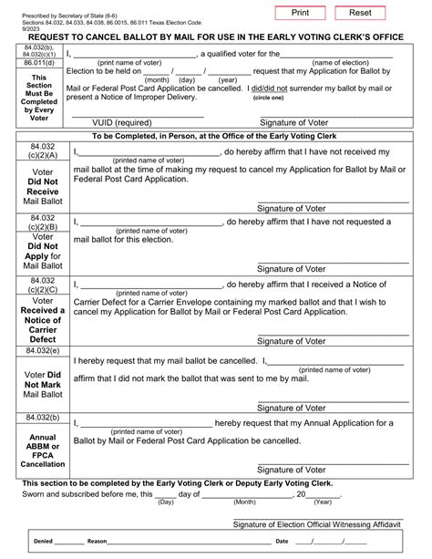 Form 6 6 Download Fillable Pdf Or Fill Online Request To Cancel Ballot By Mail For Use In The