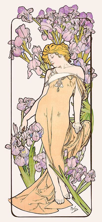 Hd Iris From The Flowers Series By Alphonse Mucha High Definition Original Colors Digital